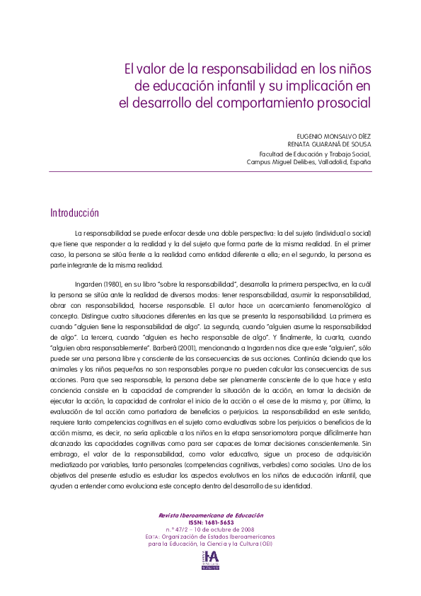 (PDF) El valor de la responsabilidad en los niños de educación infantil ...