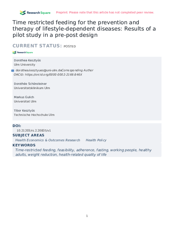 (PDF) Time restricted feeding for the prevention and therapy of ...