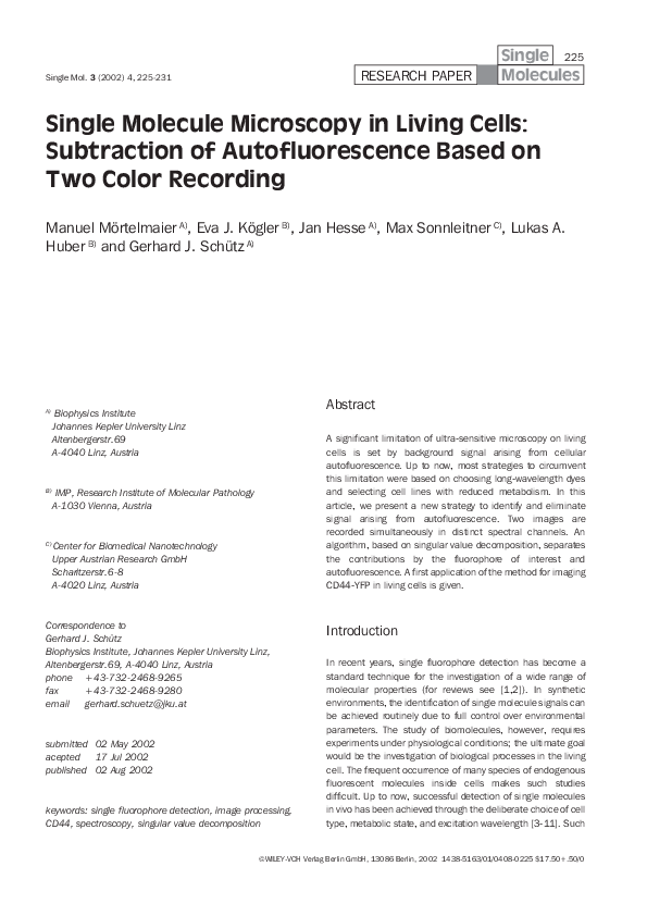(PDF) Single Molecule Microscopy in Living Cells: Subtraction of ...