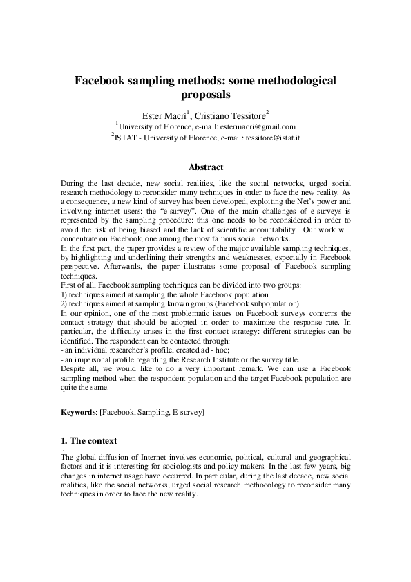 (PDF) Facebook sampling methods: some methodological proposals