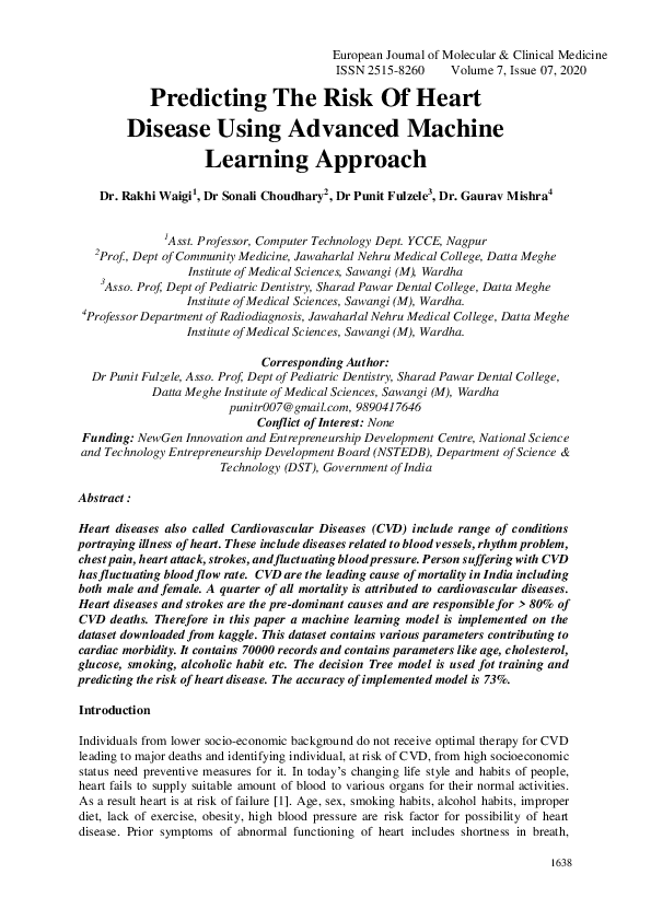 (PDF) Predicting The Risk Of Heart Disease Using Advanced Machine ... (PDF) Predicting The Risk Of Heart Disease Using Advanced Machine ...
