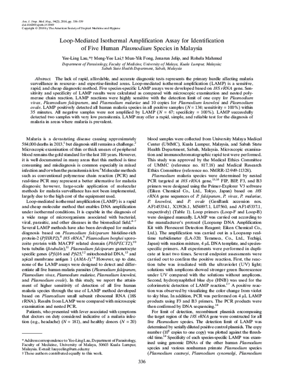 (PDF) Loop-Mediated Isothermal Amplification Assay for Identification of Five Human Plasmodium ...
