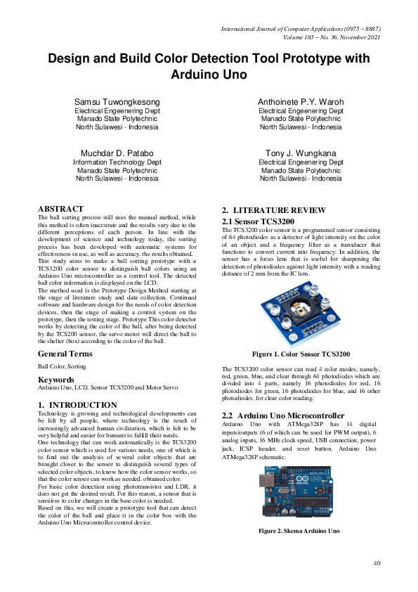 Pdf Design And Build Color Detection Tool Prototype With Arduino Uno