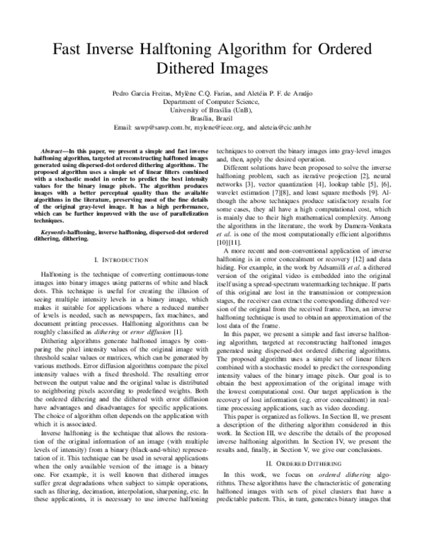(PDF) Fast Inverse Halftoning Algorithm for Ordered Dithered Images