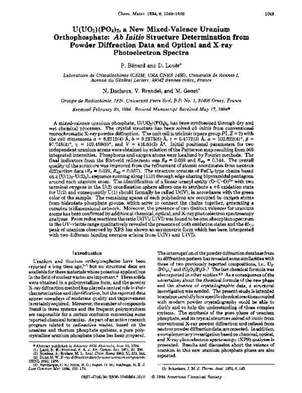 Pdf U Uo2 Po4 2 A New Mixed Valence Uranium Orthophosphate Ab