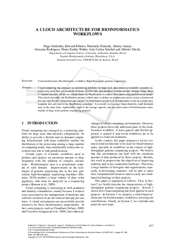 (PDF) A Cloud Architecture for Bioinformatics Workflows