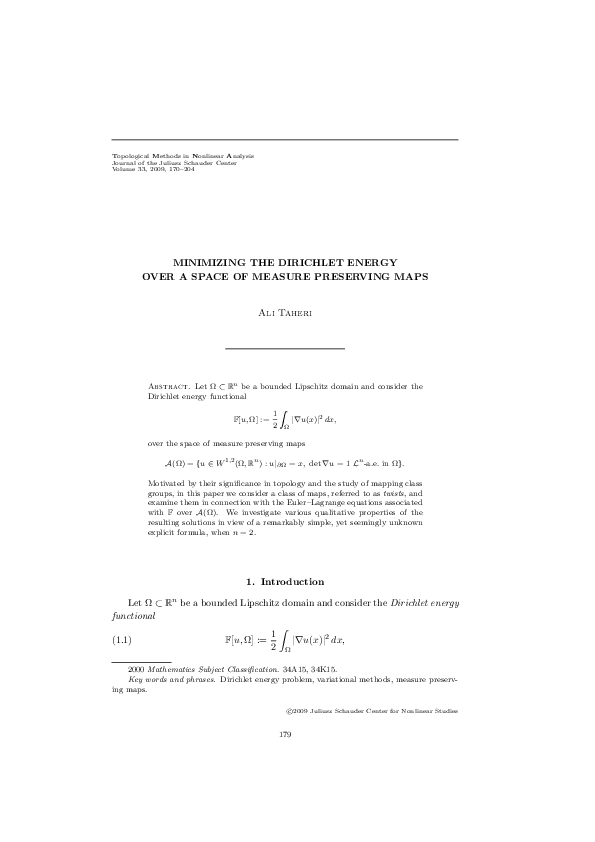 (PDF) Minimizing the Dirichlet energy over a space of measure preserving maps