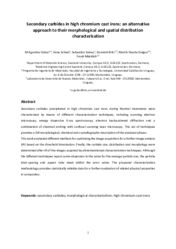 (PDF) Secondary carbides in high chromium cast irons: An alternative ...