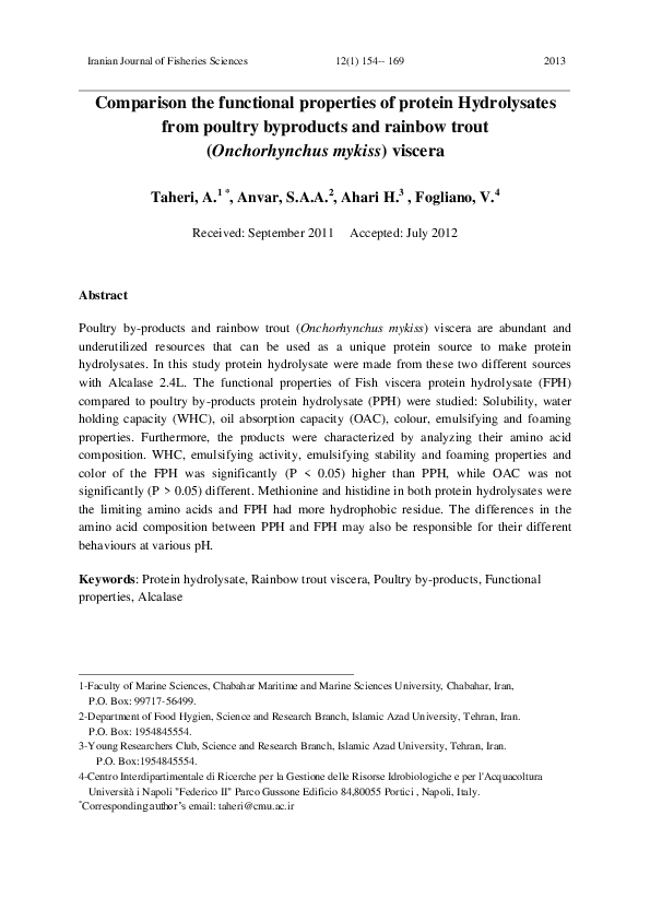 (PDF) Comparison the functional properties of protein Hydrolysates from ...