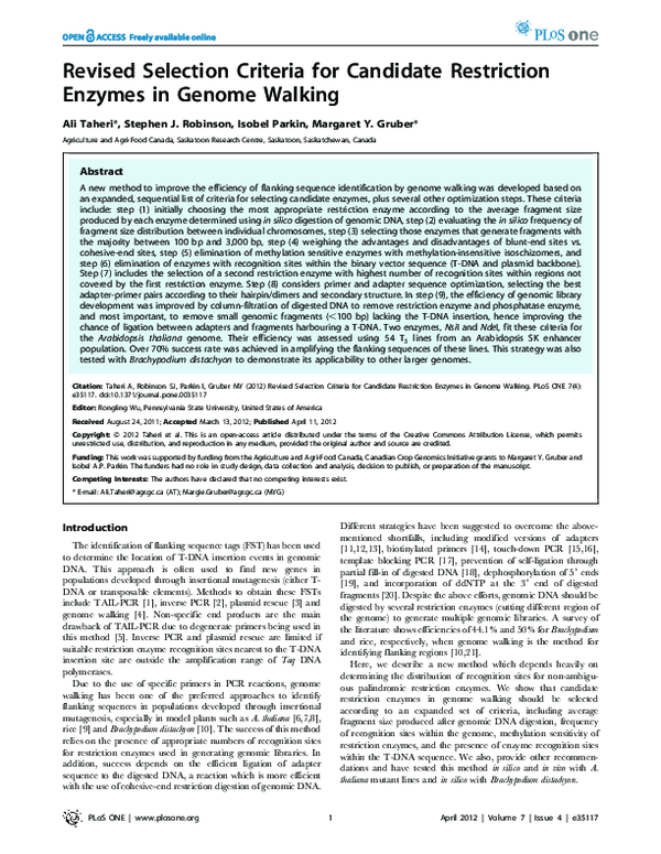 (PDF) Revised Selection Criteria for Candidate Restriction Enzymes in ...