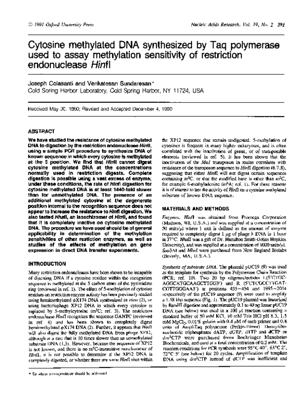 (PDF) Cytosine methylated DNA synthesized by Taq polymerase used to assay methylation ...