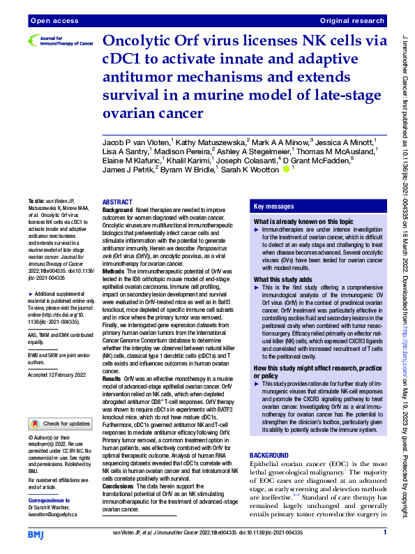 (PDF) Oncolytic Orf virus licenses NK cells via cDC1 to activate innate ...