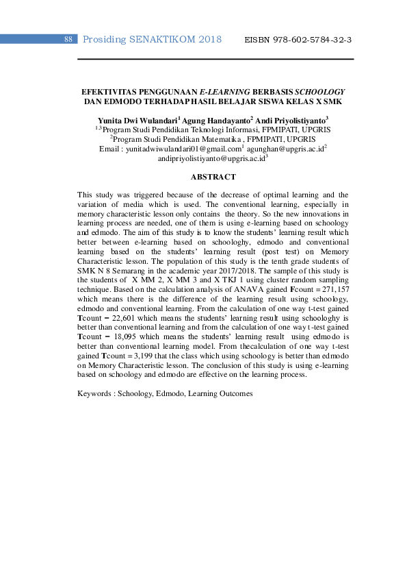(PDF) Efektivitas Penggunaan E-Learning Berbasis Schoology Dan Edmodo Terhadap Hasil Belajar ...