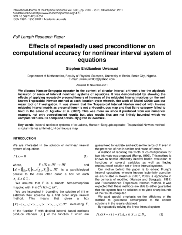 (PDF) Effects of repeatedly used preconditioner on computational accuracy for nonlinear interval ...
