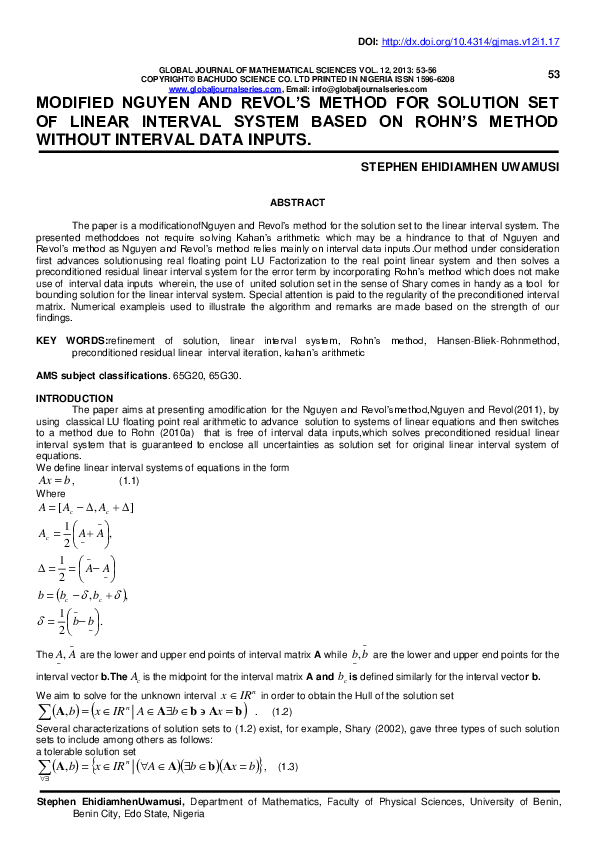(PDF) Modified Nguyen and Revol’s method for solution set of linear interval system based on ...