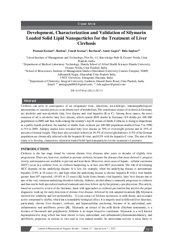 Pdf Development Characterization And Validation Of Silymarin Loaded Solid Lipid Nanoparticles