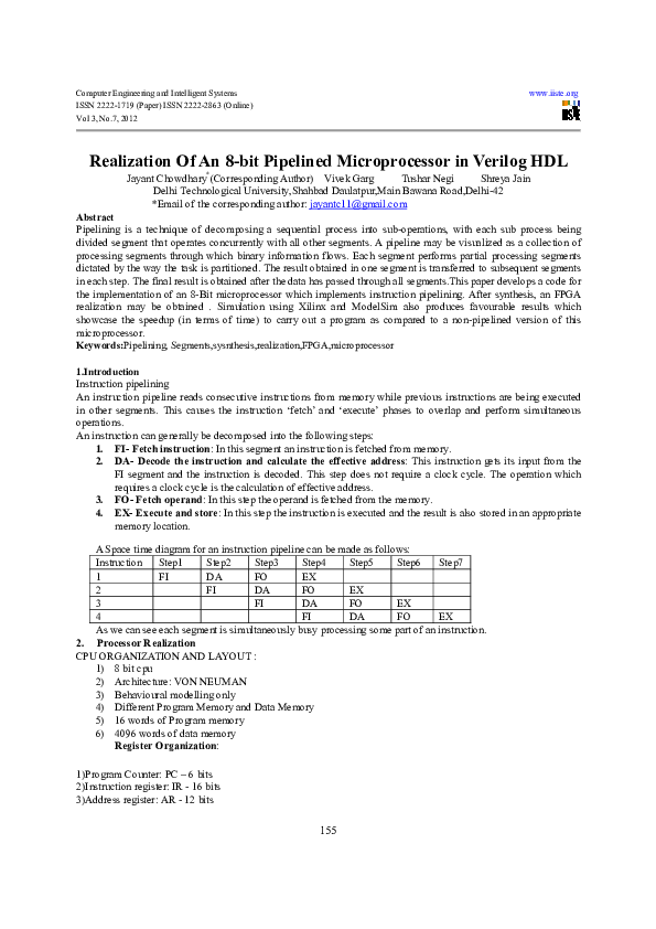 Pdf Realization Of An 8 Bit Pipelined Microprocessor In Verilog Hdl