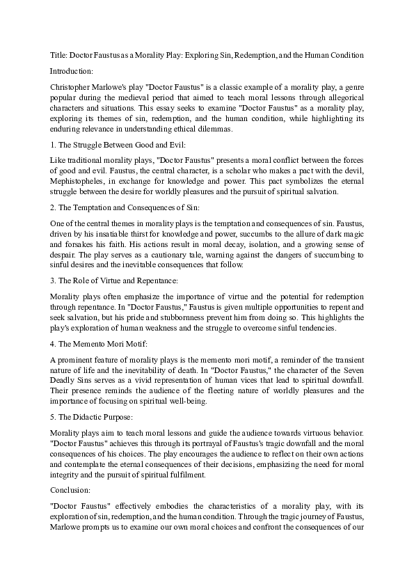 (PDF) Doctor Faustus as a Morality Play: Exploring Sin, Redemption, and ...