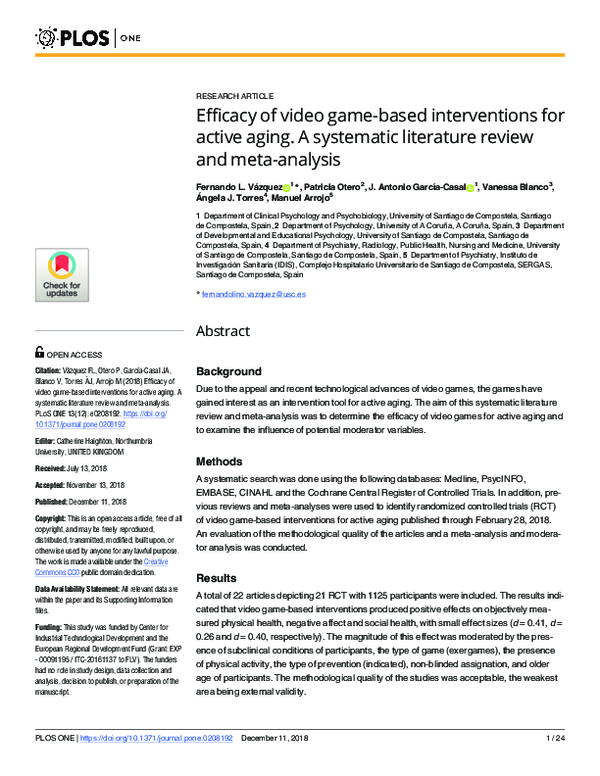 (PDF) Efficacy of video game-based interventions for active aging. A ...