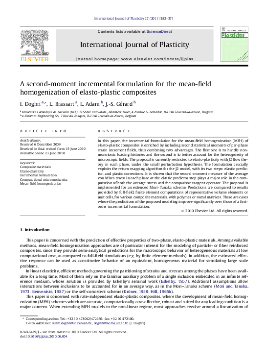 Pdf A Second Moment Incremental Formulation For The Mean Field Homogenization Of Elasto