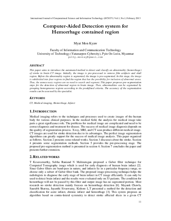 Pdf Computer Aided Detection System For Hemorrhage Contained Region Dr Myat Mon Kyaw
