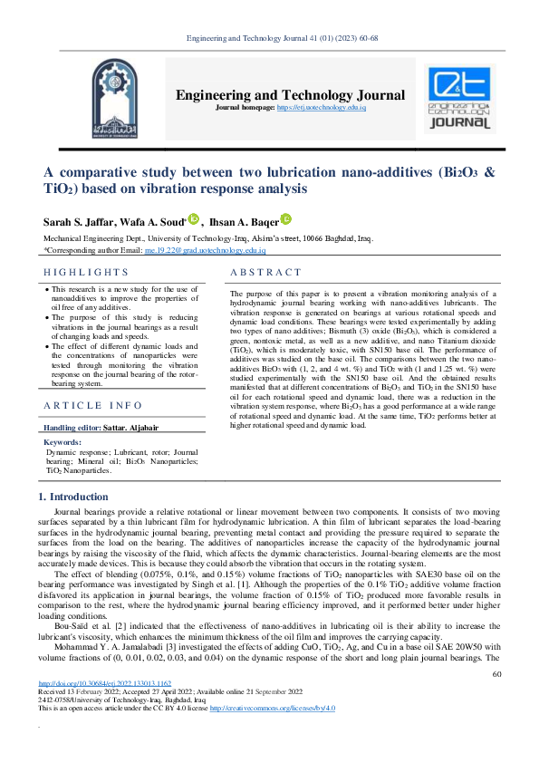(PDF) A comparative study between two lubrication nano-additives (Bi2O3 & TiO2) based on ...
