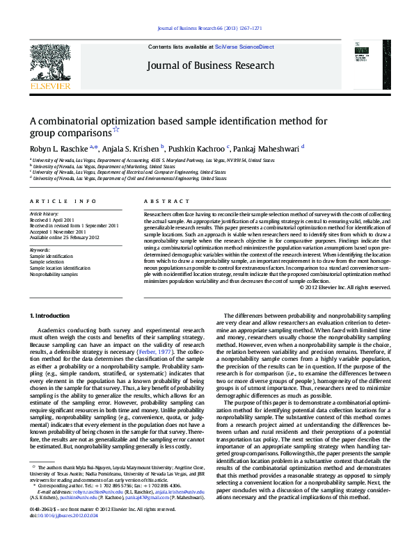 (PDF) A combinatorial optimization based sample identification method for group comparisons ...