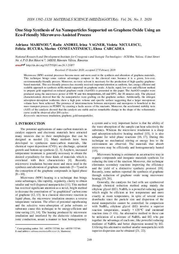 (PDF) One Step Synthesis of Au Nanoparticles Supported on Graphene Oxide Using an Eco-Friendly ...