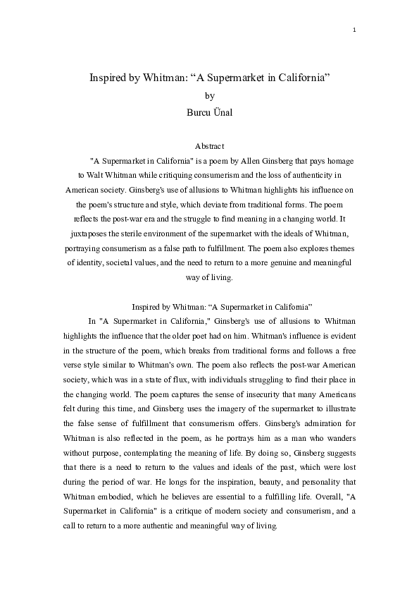 (PDF) Inspired by Whitman: "A Supermarket in California"