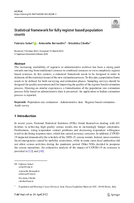 (PDF) Statistical framework for fully register based population counts