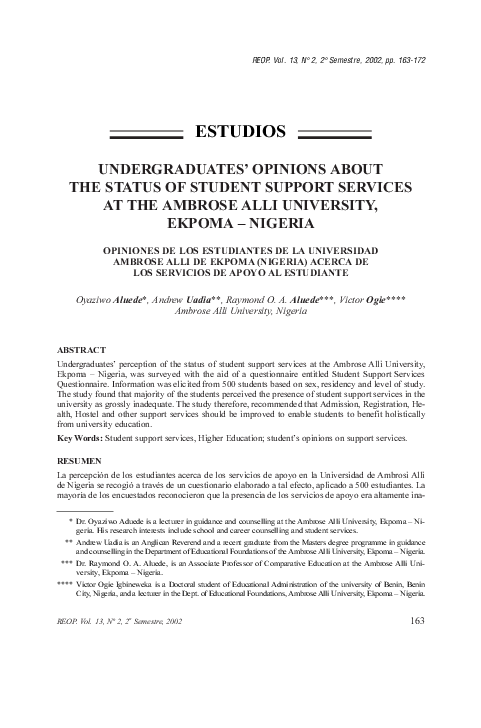 (PDF) Opiniones de los estudiantes de la Universidad Ambrose Alli de ...