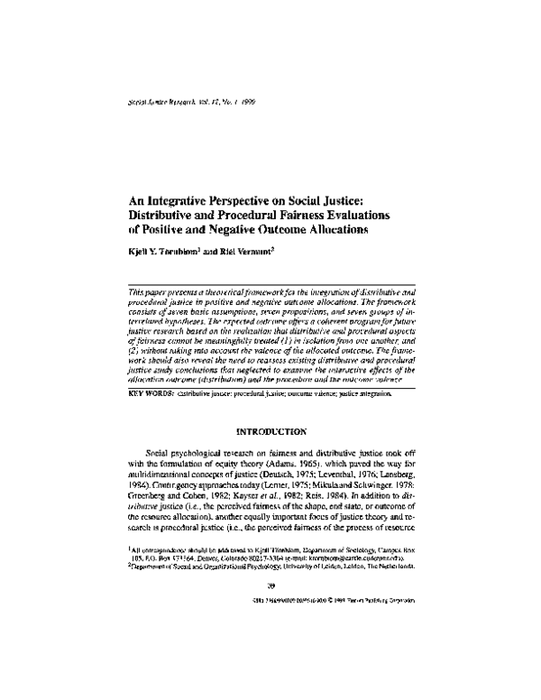 (PDF) An Integrative Perspective on Social Justice: Distributive and ...