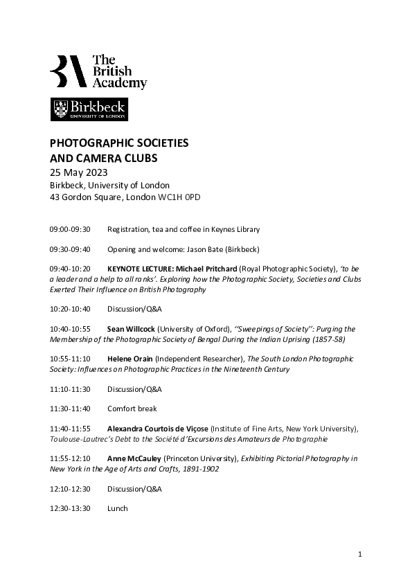 (PDF) Workshop : Photographic Societies Camera Clubs programme
