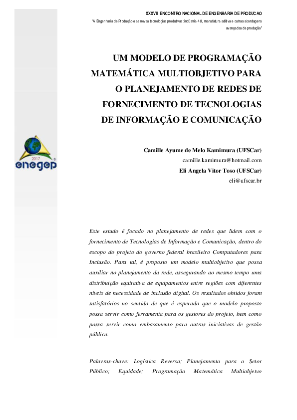 (PDF) Um Modelo de Programação Matemática Multiobjetivo para o ...