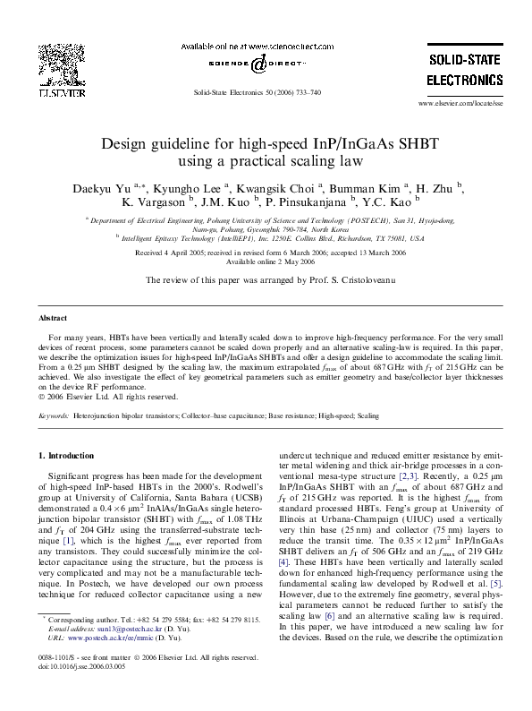 (PDF) Design guideline for high-speed InP/InGaAs SHBT using a practical scaling law