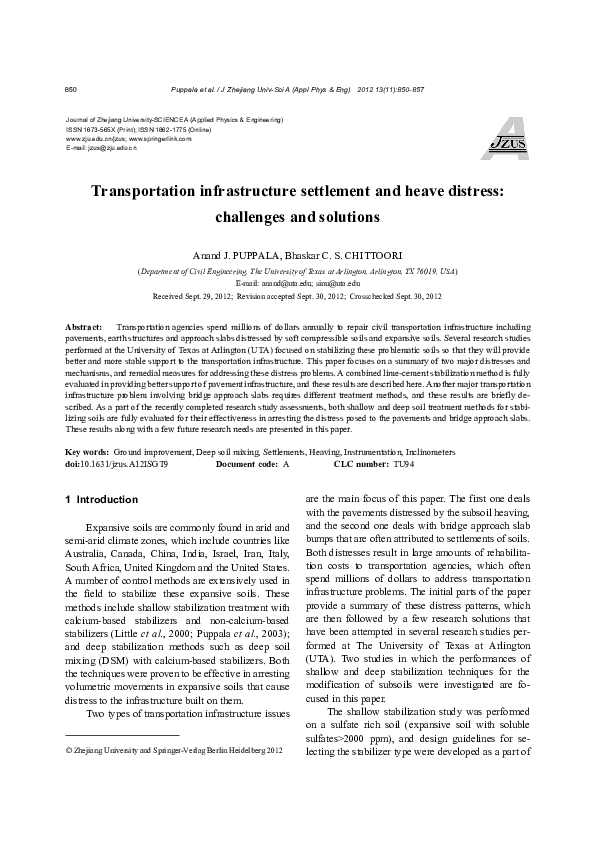 (PDF) Transportation infrastructure settlement and heave distress ...
