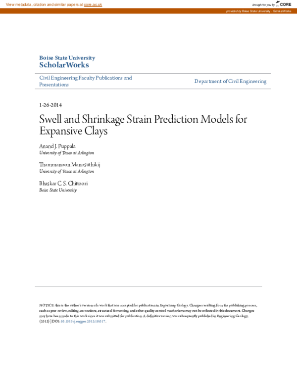 Pdf Swell And Shrinkage Strain Prediction Models For Expansive Clays