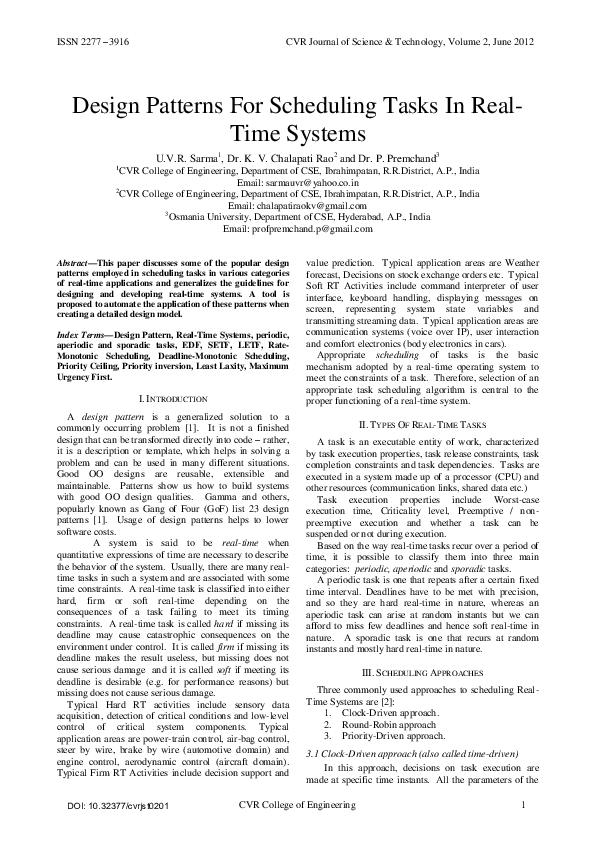 (PDF) Design Patterns For Scheduling Tasks In Real-Time Systems