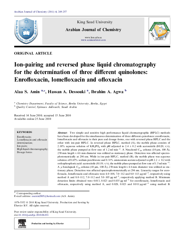 (PDF) Ion-pairing and reversed phase liquid chromatography for the determination of three ...