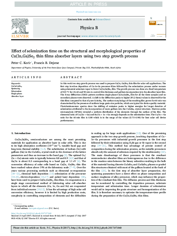 (PDF) Effect of selenization time on the structural and morphological ...
