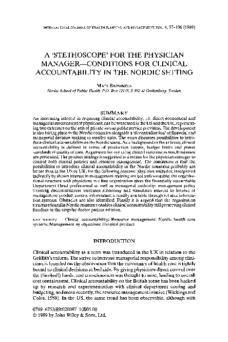 (PDF) A ‘stethoscope’ for the physician manager—conditions for clinical ...