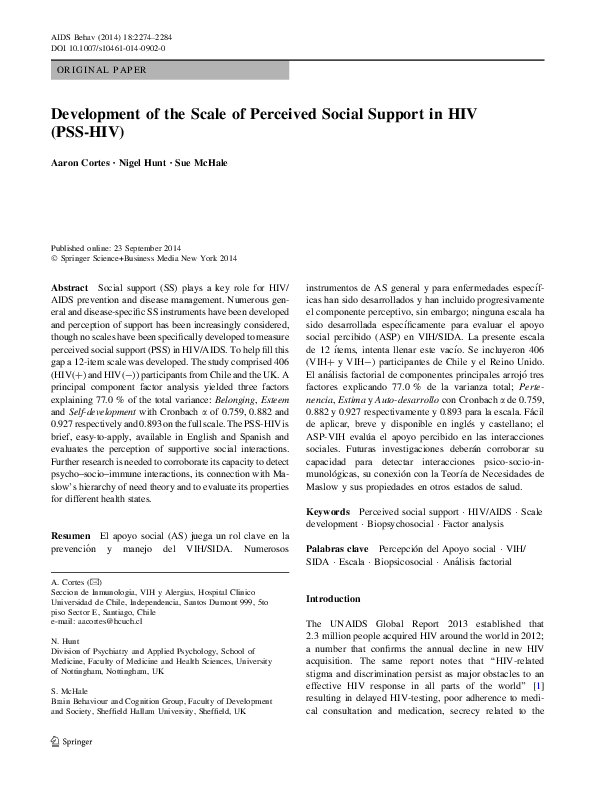 (PDF) Development of the Scale of Perceived Social Support in HIV (PSS ...