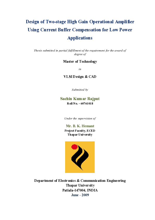 (PDF) Design of Two-stage High Gain Operational Amplifier Using Current Buffer Compensation for ...