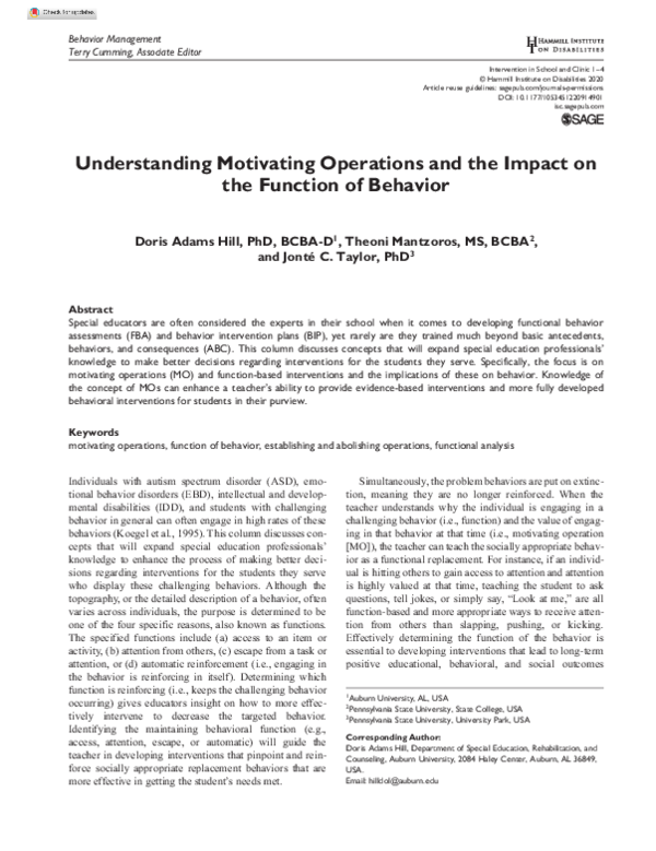 (PDF) Understanding Motivating Operations and the Impact on the ...