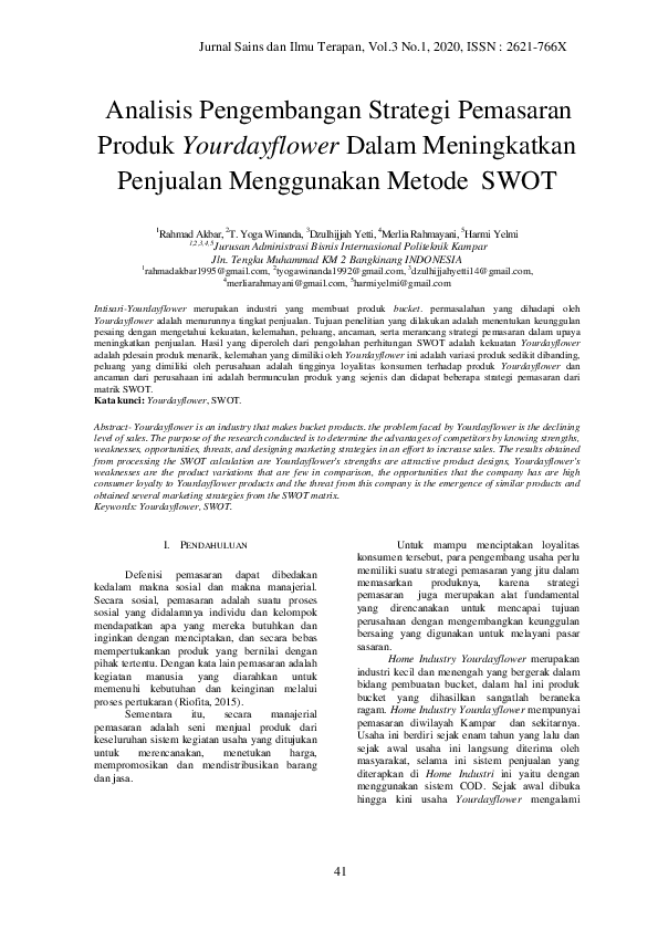 (PDF) Analisis Pengembangan Strategi Pemasaran Produk Yourdayflower ...