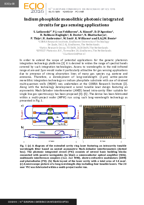 (PDF) Indium phosphide monolithic photonic integrated circuits for gas sensing applications ...
