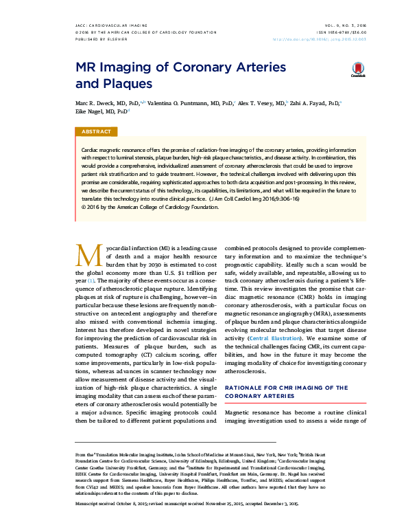 (PDF) MR Imaging of Coronary Arteries and Plaques