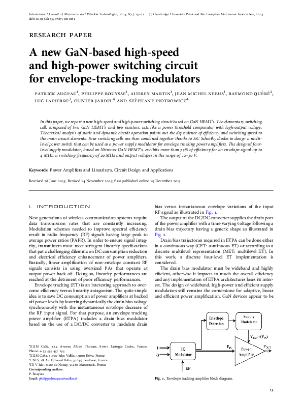 (PDF) A new GaN-based high-speed and high-power switching circuit for envelope-tracking modulators