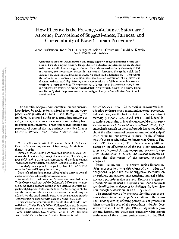 (PDF) How effective is the presence-of-counsel safeguard? Attorney ...