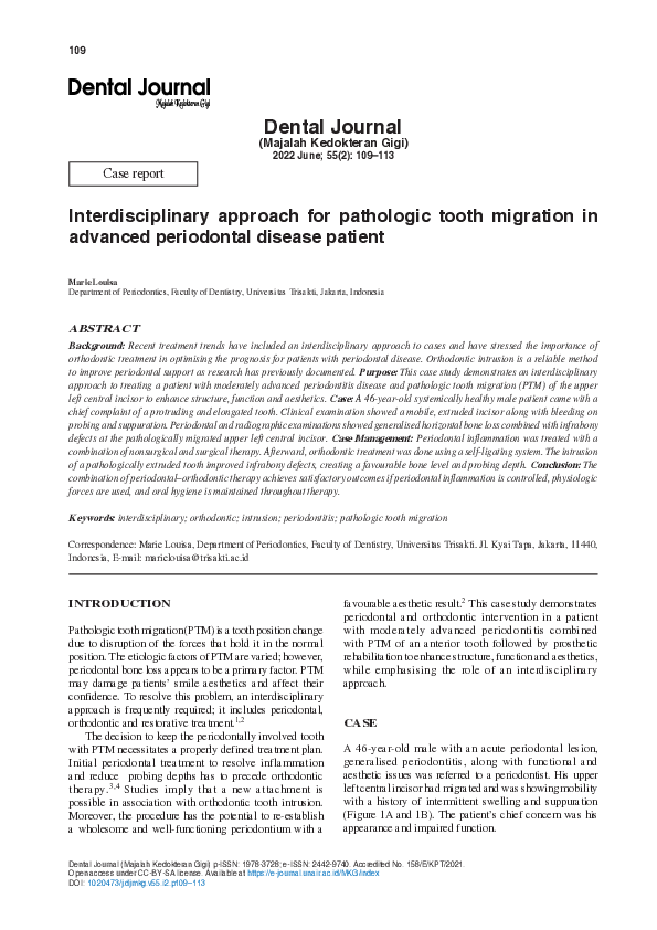 (PDF) Interdisciplinary approach for pathologic tooth migration in ...